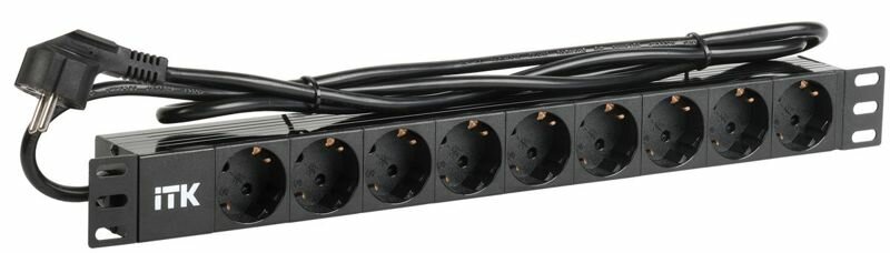 Блок розеток 9 мест PDU (немец. станд.) DIN49440 алюм. профиль 1U шнур 2м; вилка DIN 49441 (немец. станд.); черн. ITK PH22-9D1