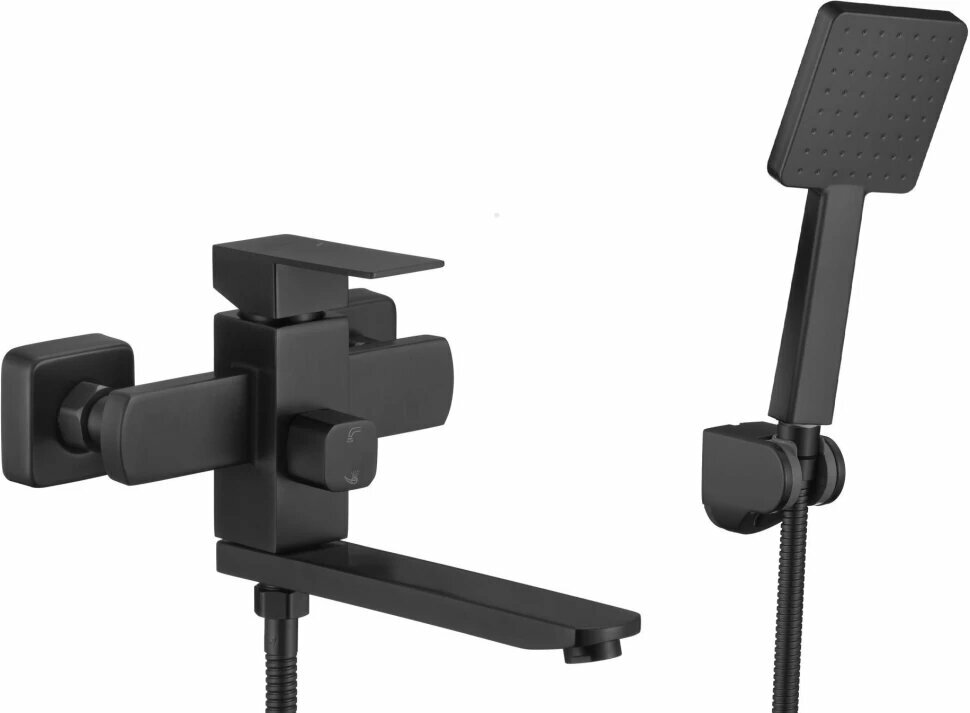 Смеситель для ванны Fmark FS8104H с душевым гарнитуром, черный матовый
