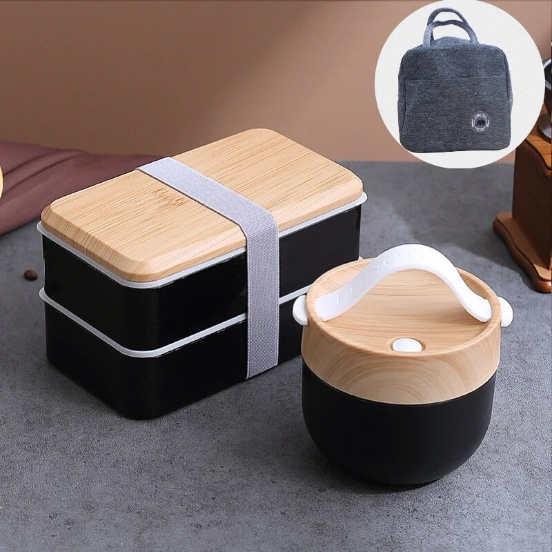 Ланч бокс с приборами и сумкой, контейнер для бенто, белый, 1200 мл + 600 мл + термосумка