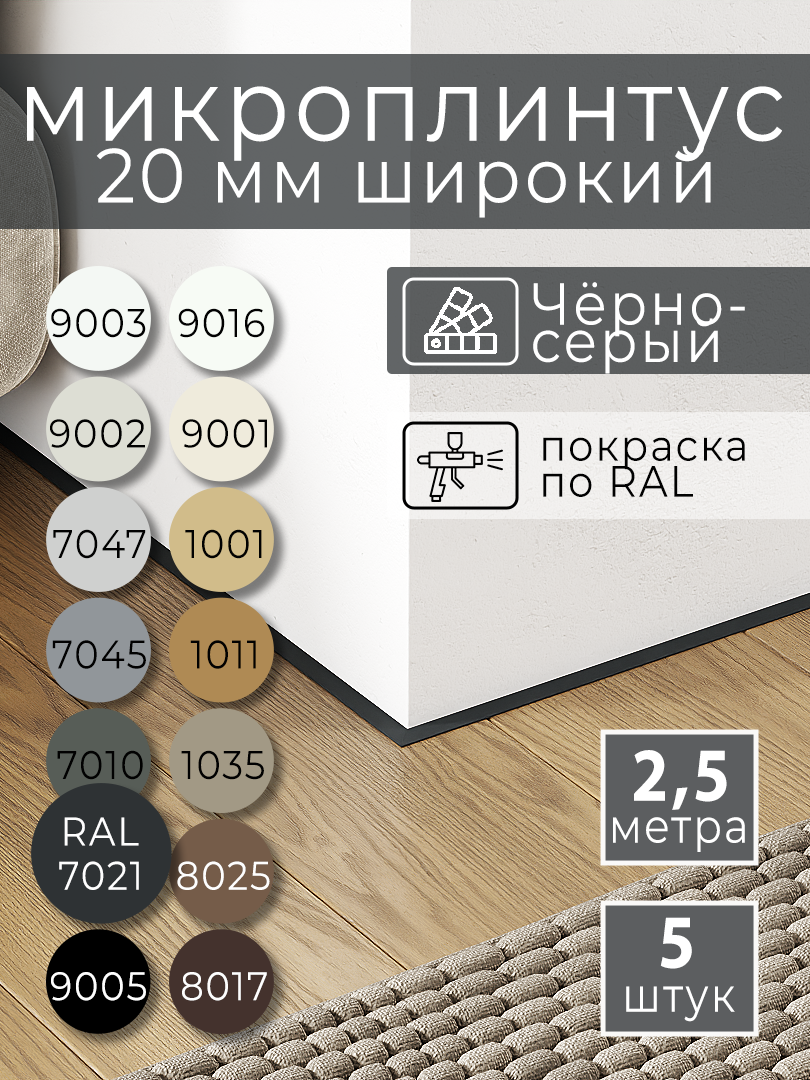 Микроплинтус фесо широкий 20 мм Черно-серый RAL 7021 2,5 метра