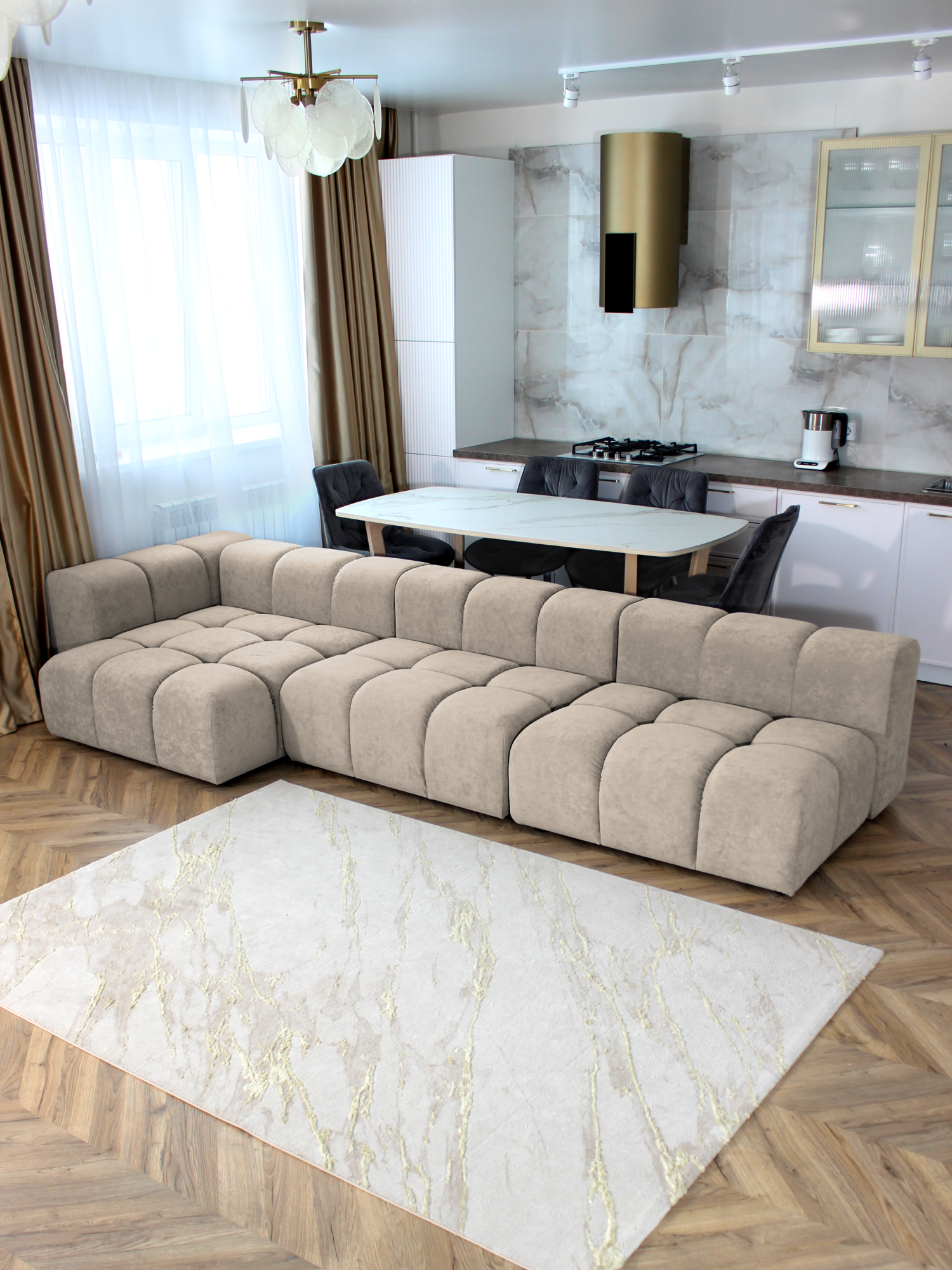 Диван модульный Квадро, бежевый, 350x140x62