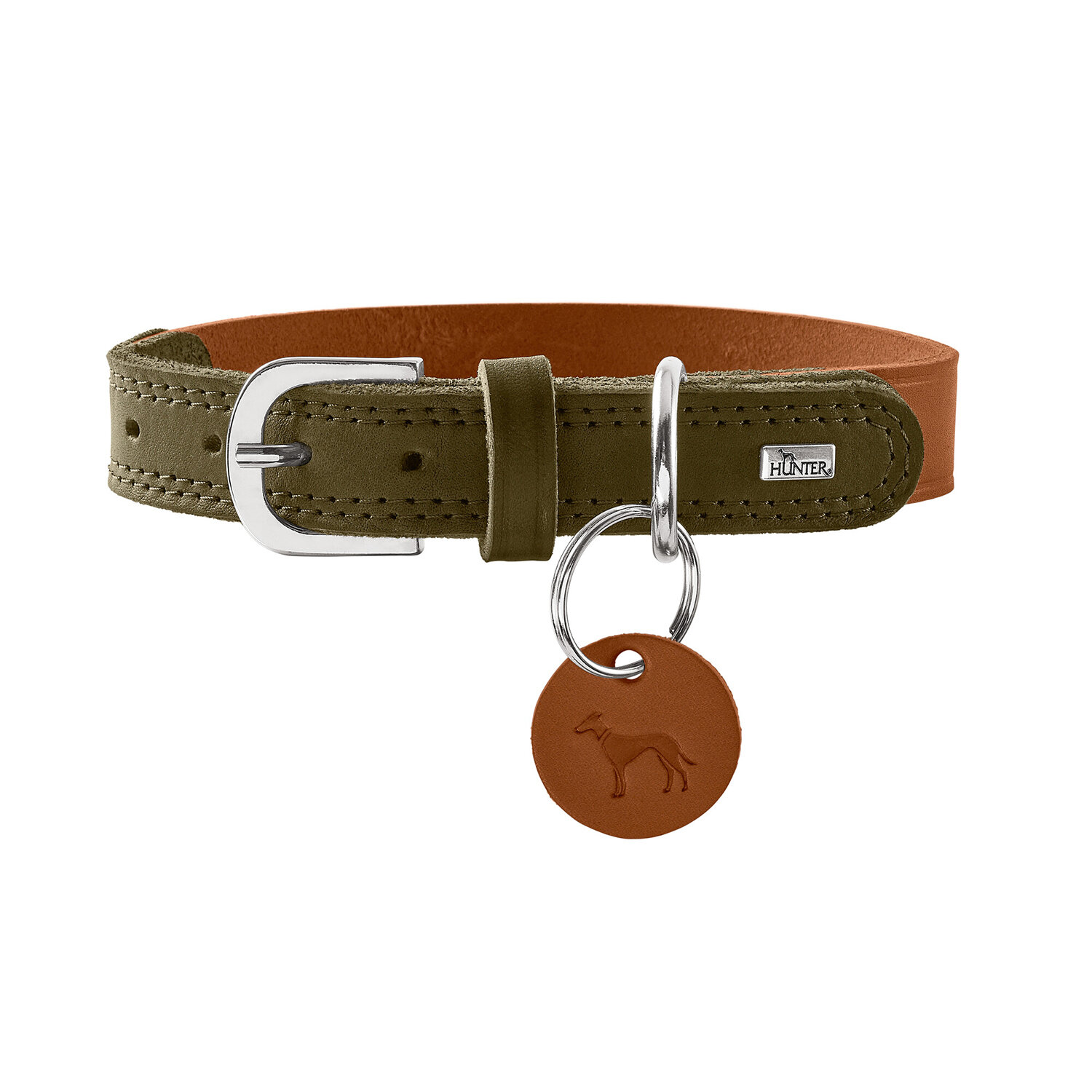 Ошейник для собак Lemvig S-M (50 см), натуральная кожа, оливково-коричневый дуотон Hunter VLT-HUN207317