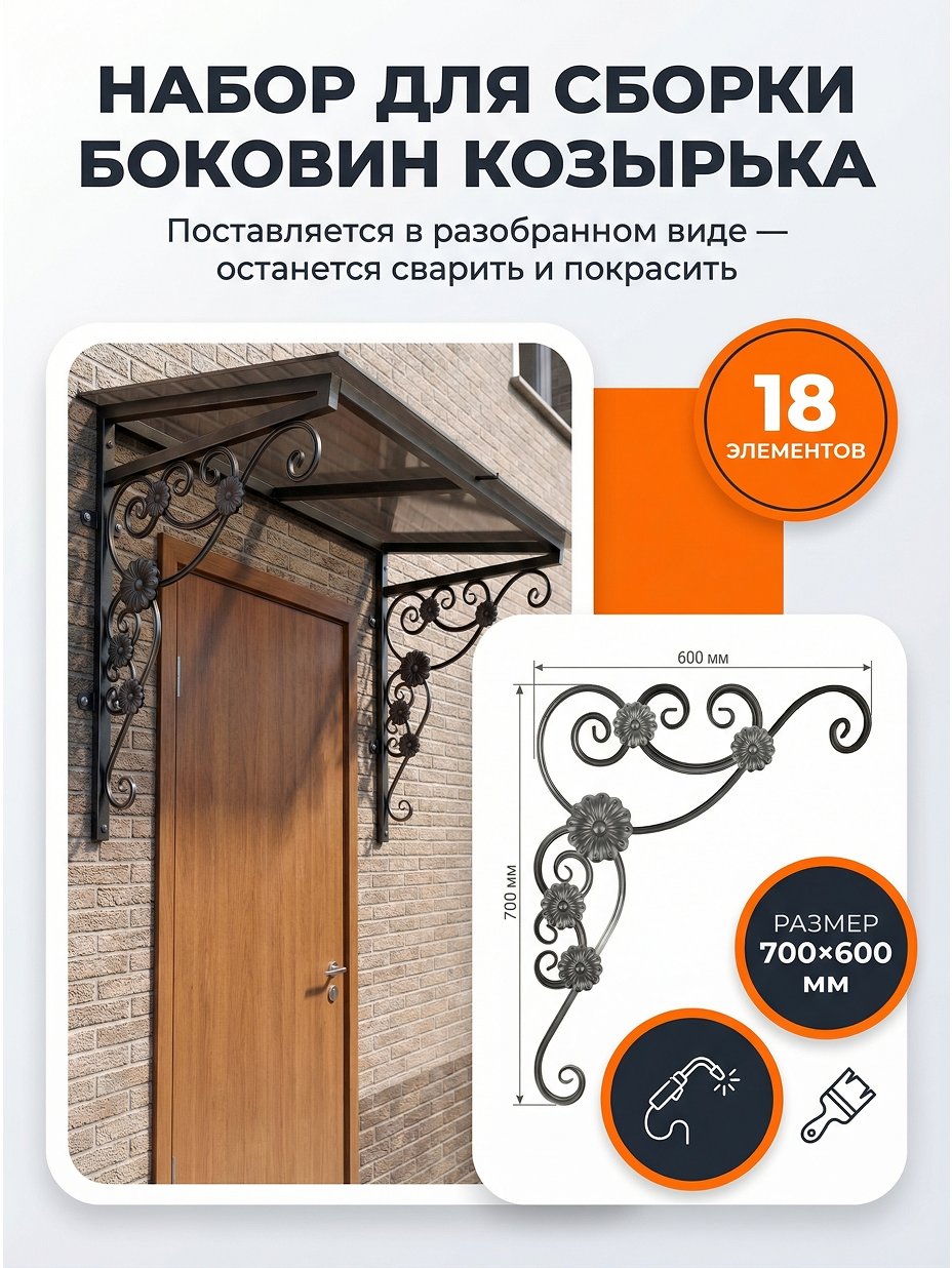 Набор кованых элементов для самостоятельной сборки боковин для козырька