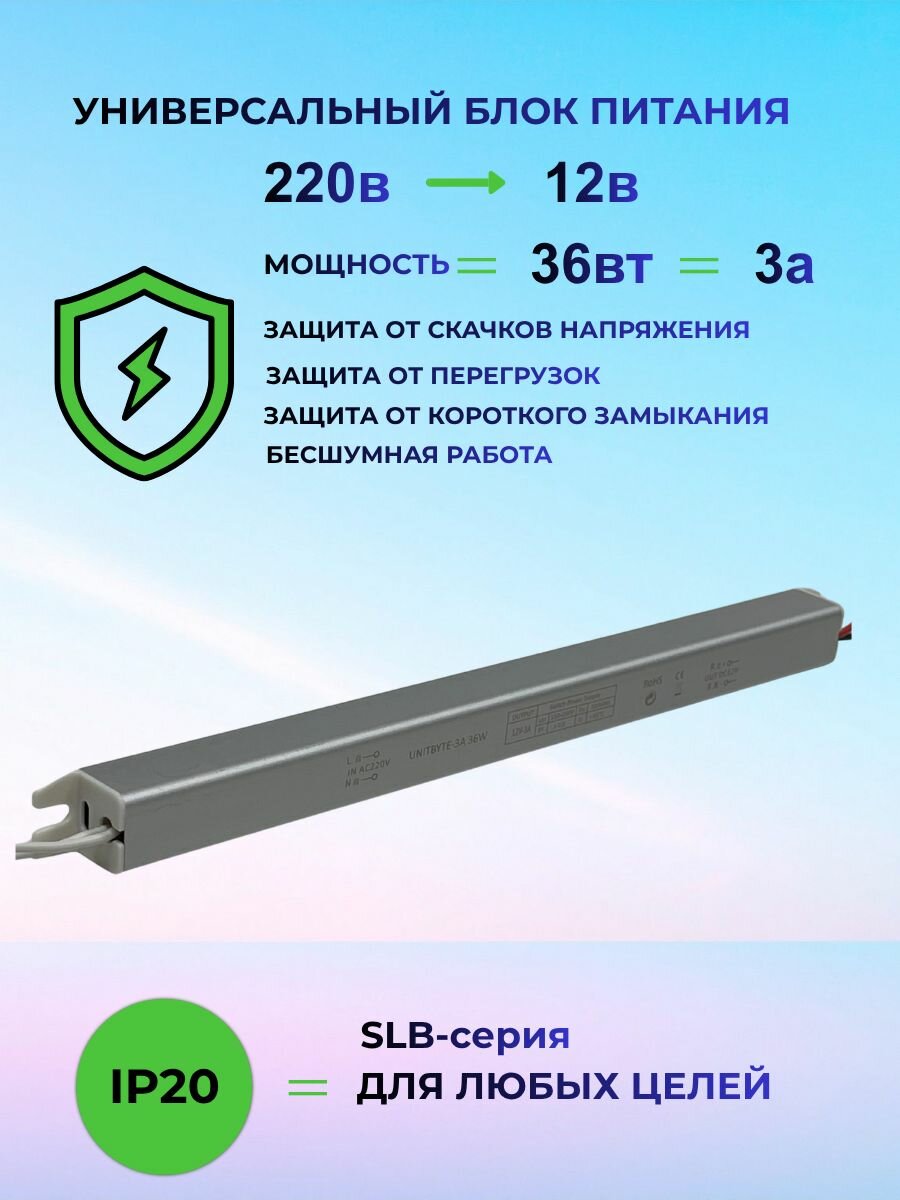 Блок питания SLB/12V/36W/3.0A/IP20/тонкий