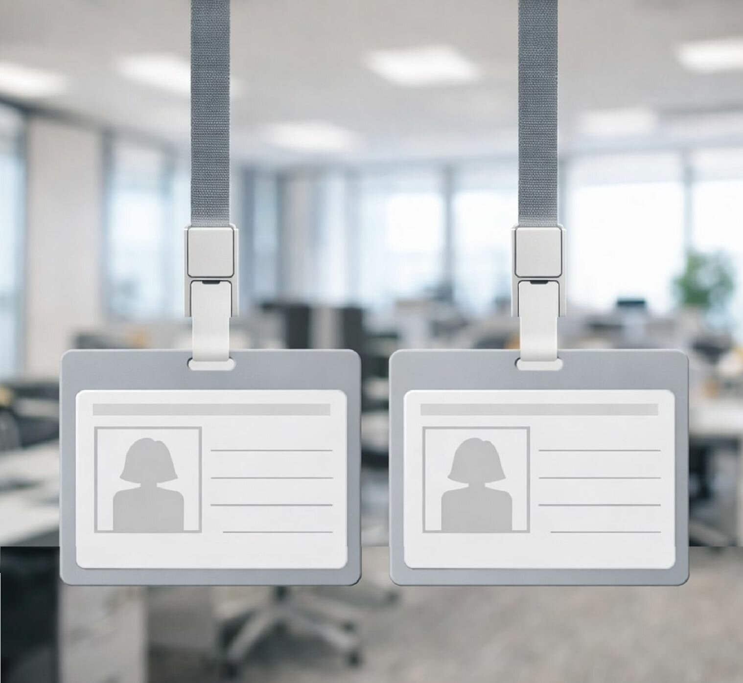 Бейдж 2шт горизонтальный на ленте 8,5 х 5,4 см для пропусков серый