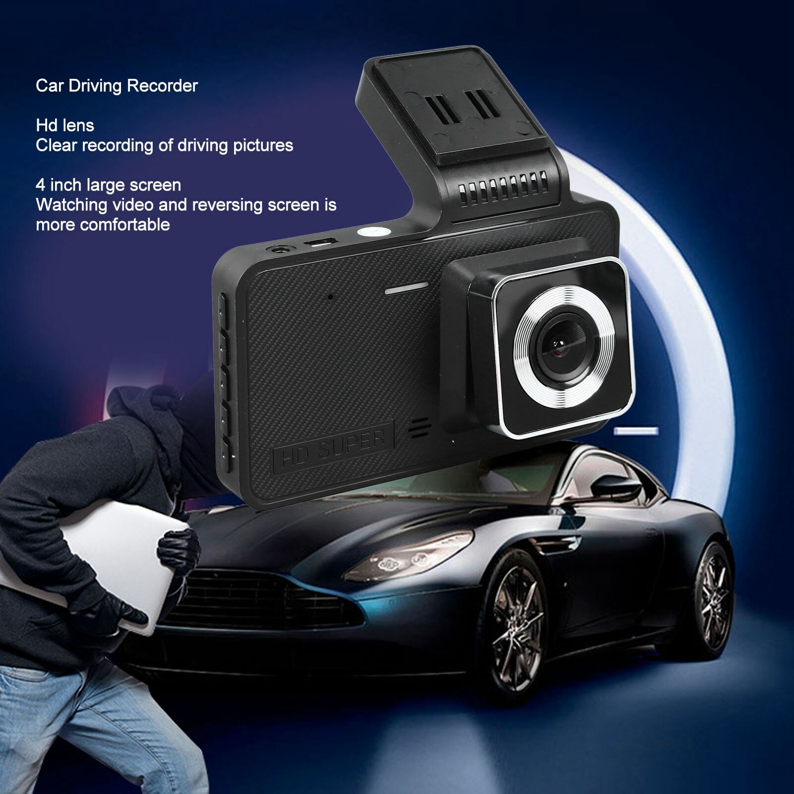 4-дюймовый автомобильный видеорегистратор HD 170° с широким углом, циклическая запись, парковочный монитор, 12-24В