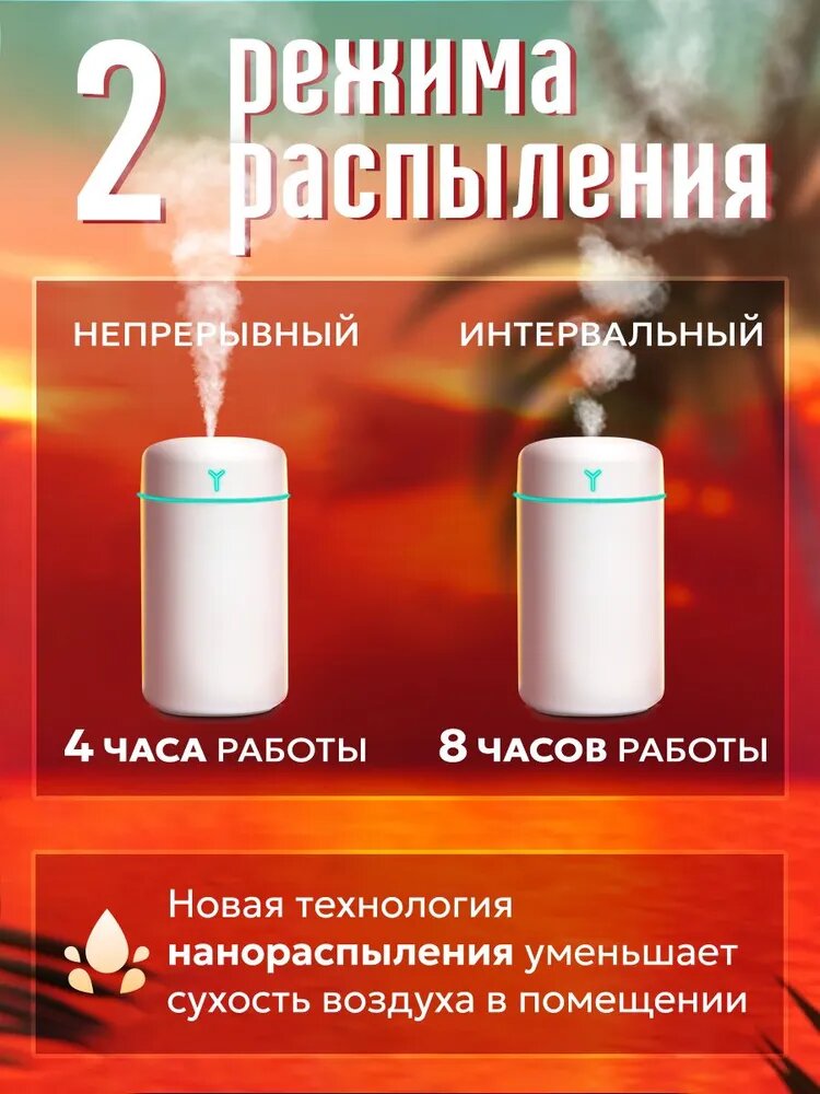 Очиститель воздуха AP1-1, Мини увлажнитель воздуха 420 мл, Бесшумная работа, 2 года гарантии, Сменный фильтр в подарок — фото 1