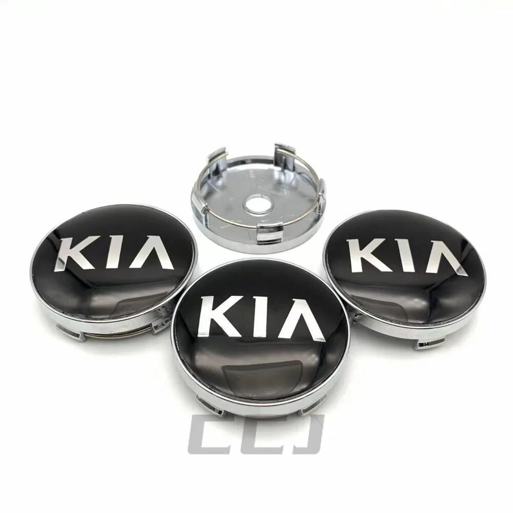 Колпаки на колеса Kia (4шт) - Заглушки в диски с логотипом Kia, черные глянцевые