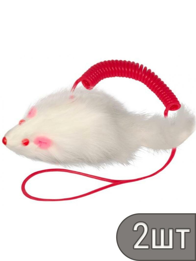 Triol Набор 2 шт Игрушка для кошек "Мышь на пружине", 7см, натуральный мех
