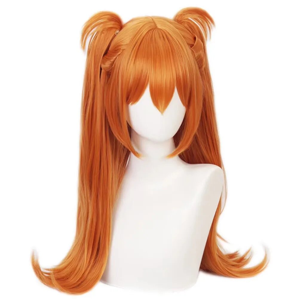 Парик для косплея Asuka Langley Soryu, термостойкие искусственные волосы с 2 зажимами для конского хвоста, 2 цвета, коричневый, оранжевый