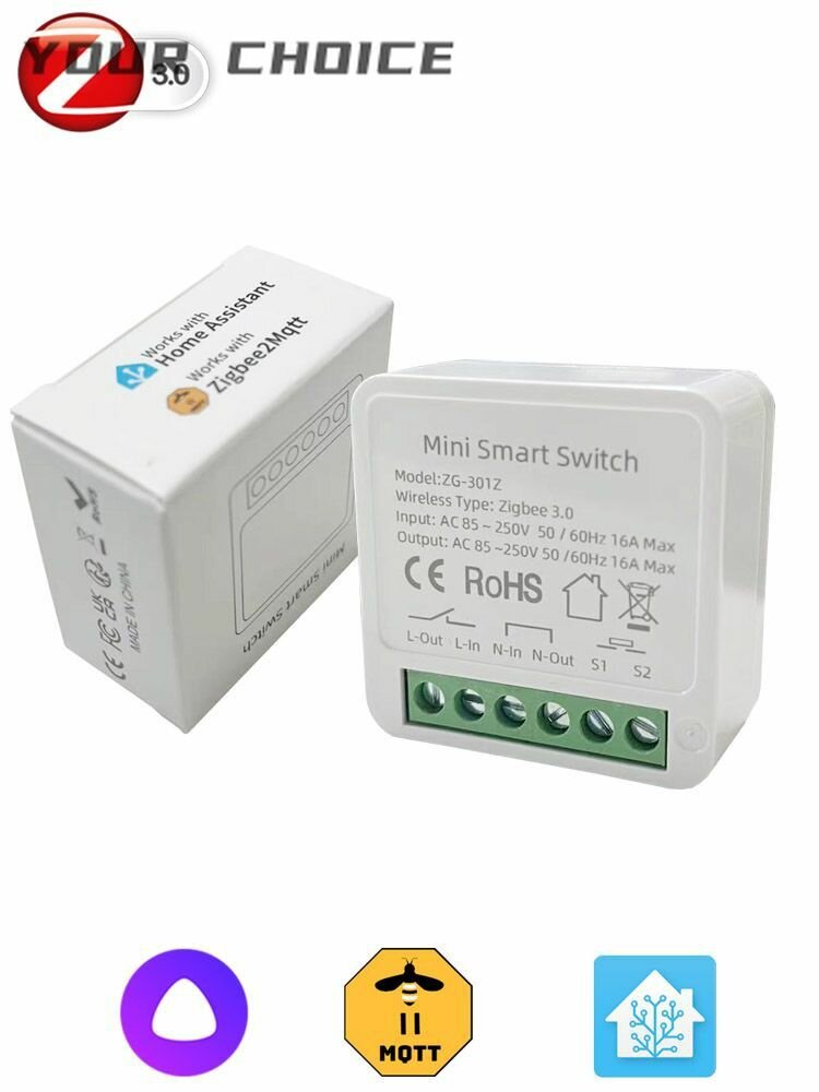 Умное реле с ZigBee 3.0, одноканальное с нейтралью, Яндекс Алисой, Zigbee2mqtt, Home Assistant