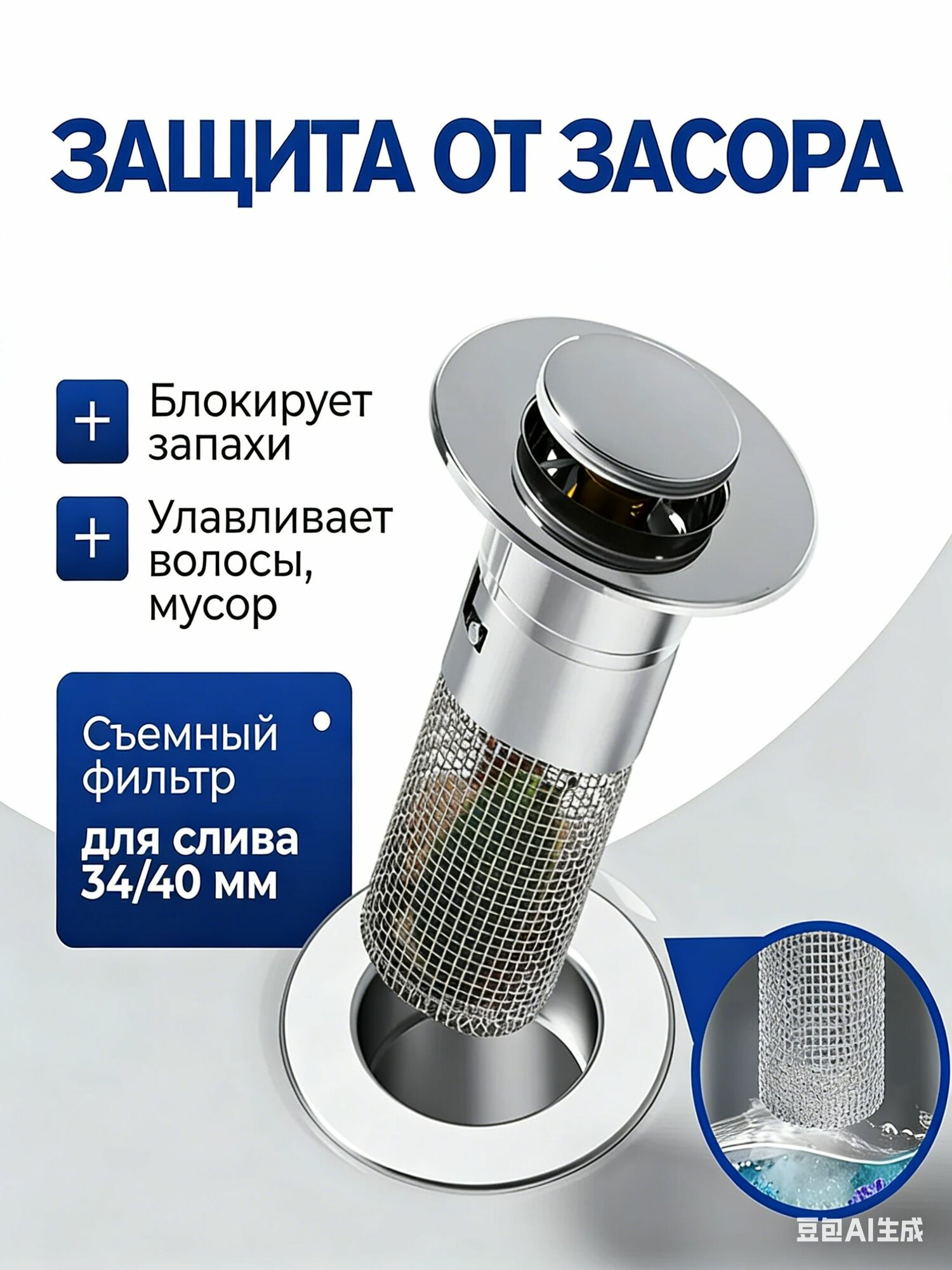 Сетка для раковины и улавливатель волос в ванную защита от засоров фильтр для слива ситечко нержавеющая сталь 5.5х3.3 см