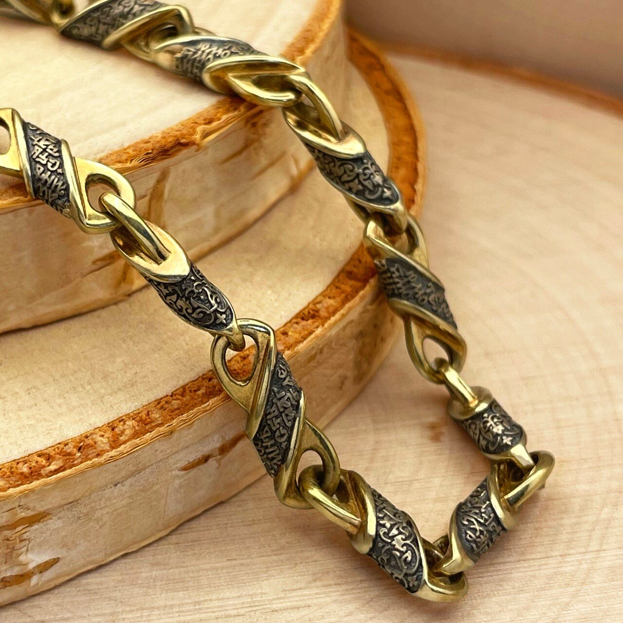 Браслет-цепочка, серебро, 925 проба, чернение, золочение