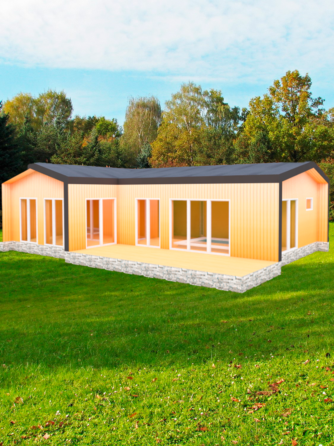 Проект одноэтажного каркасного дома с бассейном 11,25х13,54 м