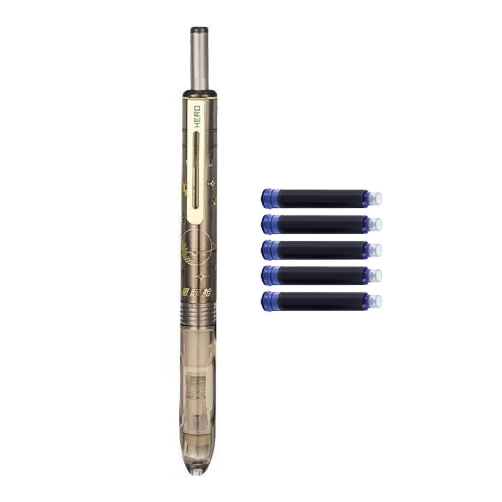 Пресс-Перьевая Ручка 0,38 мм Выдвижная Металлическая Чернильная Ручка с 5 Мешочками для чернил для письма