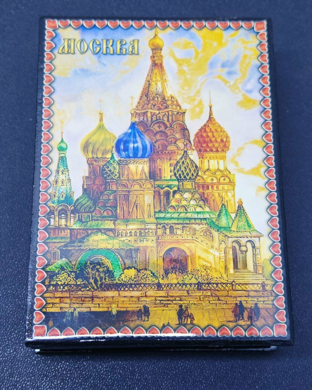 Шкатулка "Собор Василия Блаженного", лаковая миниатюра, 10 см x 14см