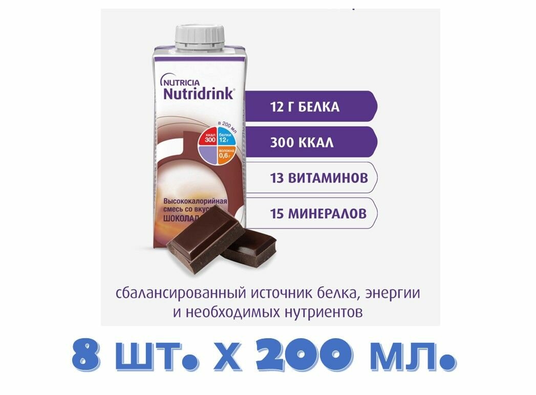 NutriniDrink / НутриДринк смесь со вкусом шоколада, 200 мл х 8 шт.