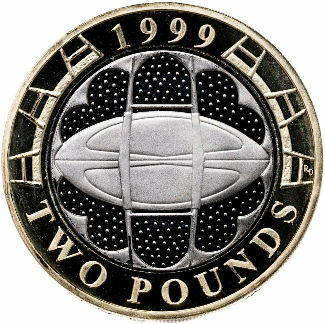 Великобритания 2 фунта pounds 1999 "Чемпионат мира по регби", Биметалл 917, в сохранности Proof