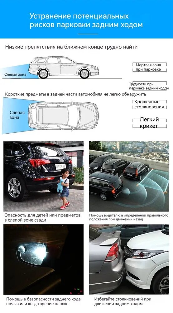 Запчасти парктроника универсальные задние на 4 датчика с LED дисплеем черный — фото 1