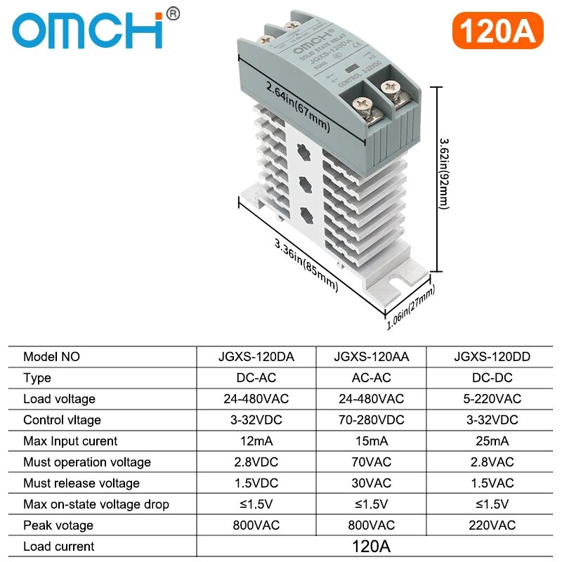 Реле OMCH JGXS 120A AC-AC для DIN-рейки