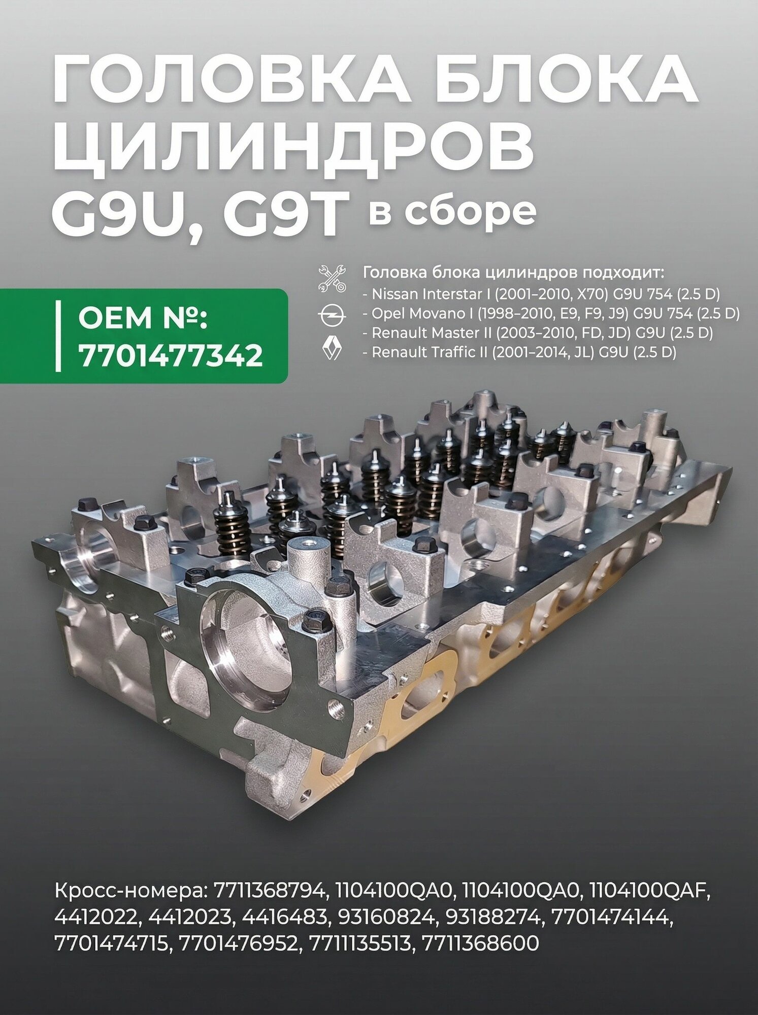 Головка блока цилиндров G9U, G9T в сборе Renault Master 2.5 DCI 2.2 DCI