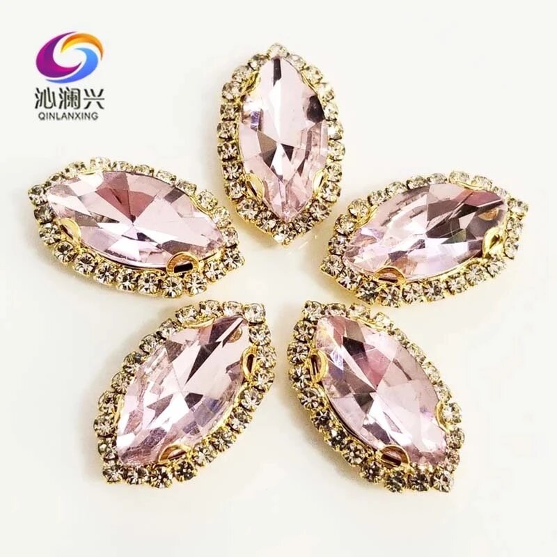 Розовые хрустальные пряжки в форме глаза 7x15mm (10шт)