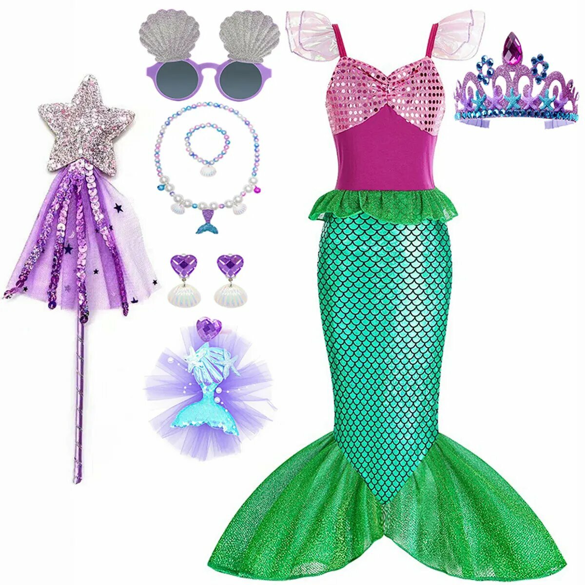 Детский костюм Русалочки Ариэль, платье принцессы сказочной Русалочки для косплея, яркая одежда для детей на день рождения