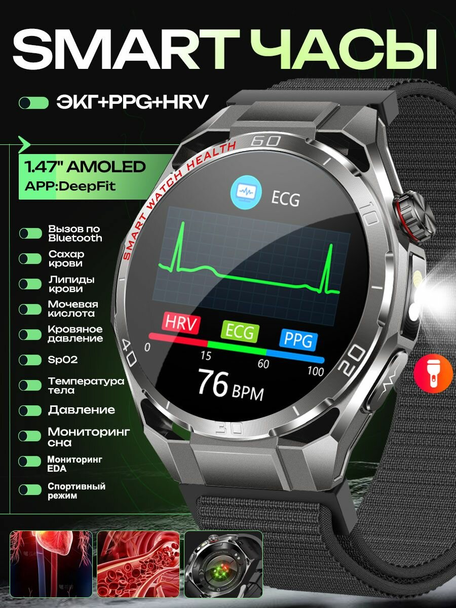 Умные часы с экг и измерением давления, PPG, с AMOLED экраном, фитнес браслет женский с измерением сахара в крови,