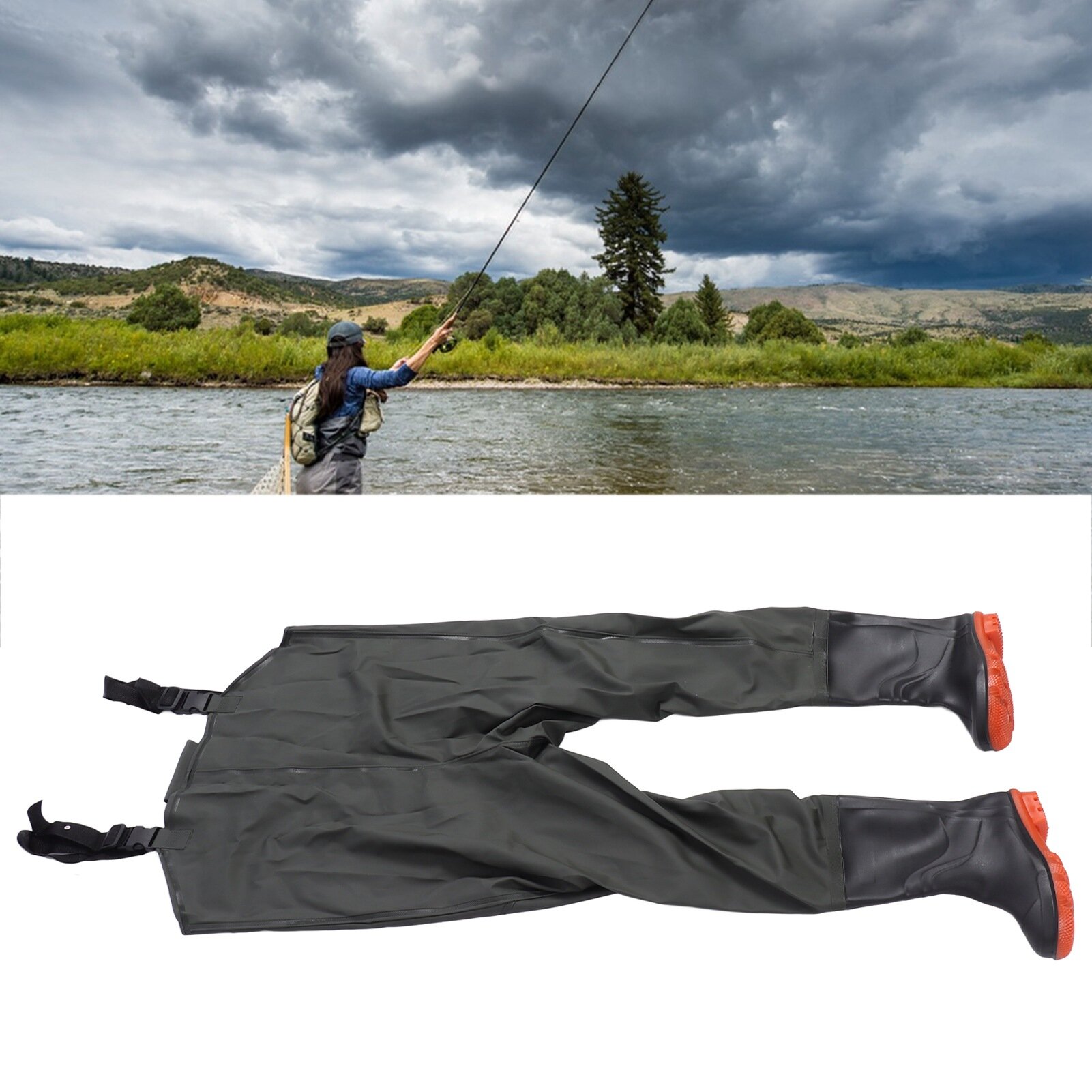 Водонепроницаемые мужские вейдерсы для рыбалки, вейдерсы с ботинок для водных работ, зеленые, размер 42