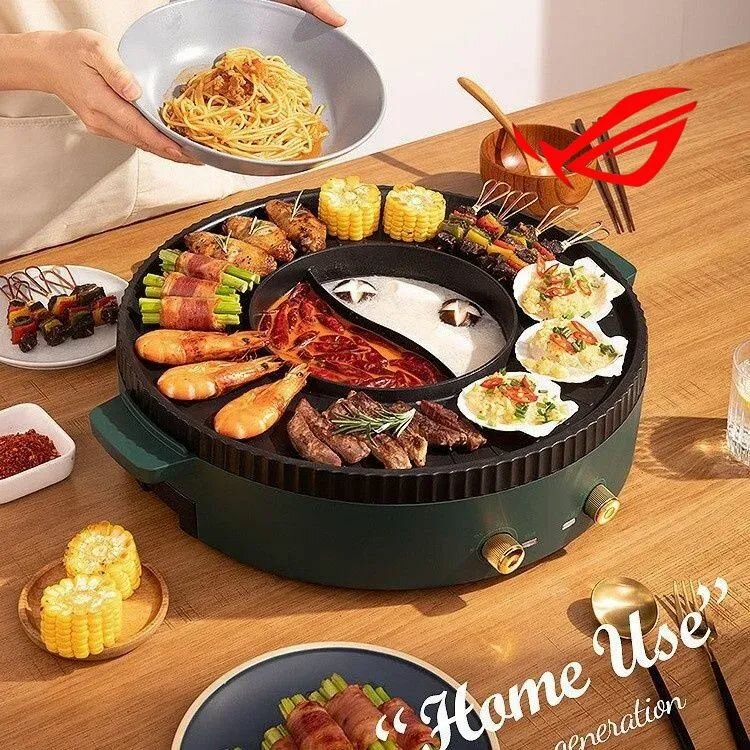 Многофункциональная корейская электрическая сковорода-гриль, барбекю двойного назначения сябу-сябу, рыба на гриле