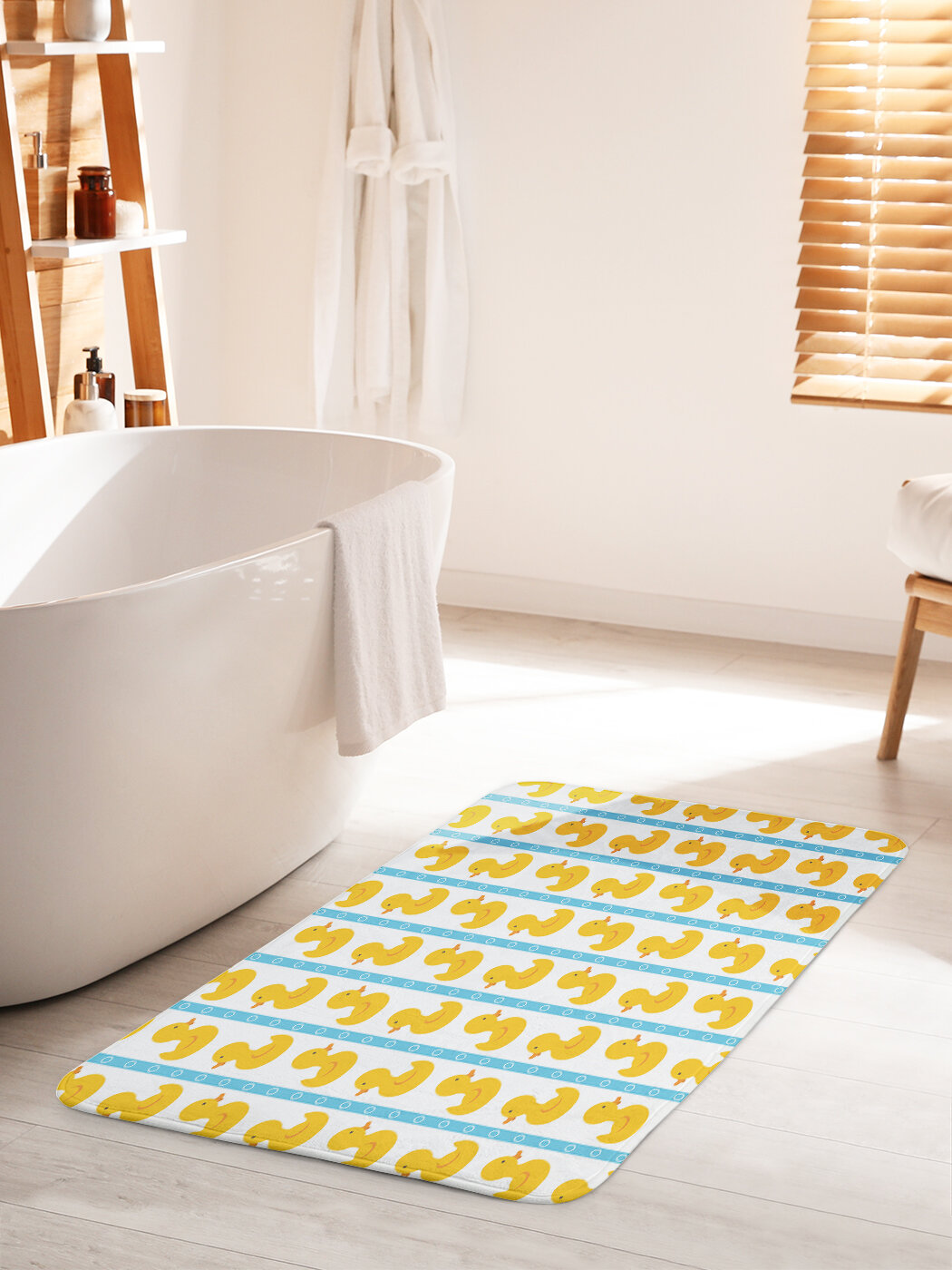 Коврик для ванной комнаты и туалета противоскользящий "Полосы с уточками" 60х100 см, JoyArty
