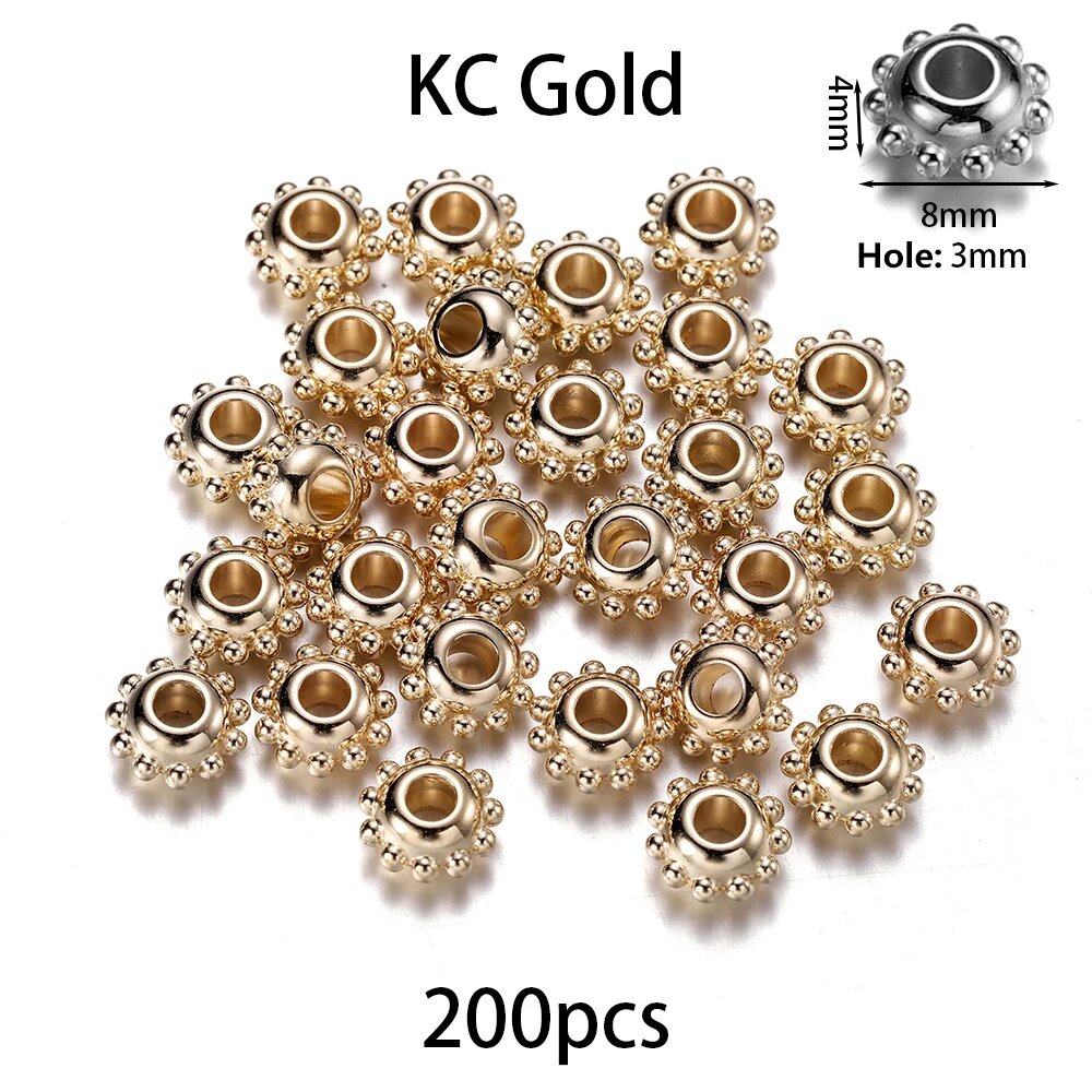 KC Gold бусины-разделители, 8 мм, отверстие 3 мм, Wheel 02, 200 шт.