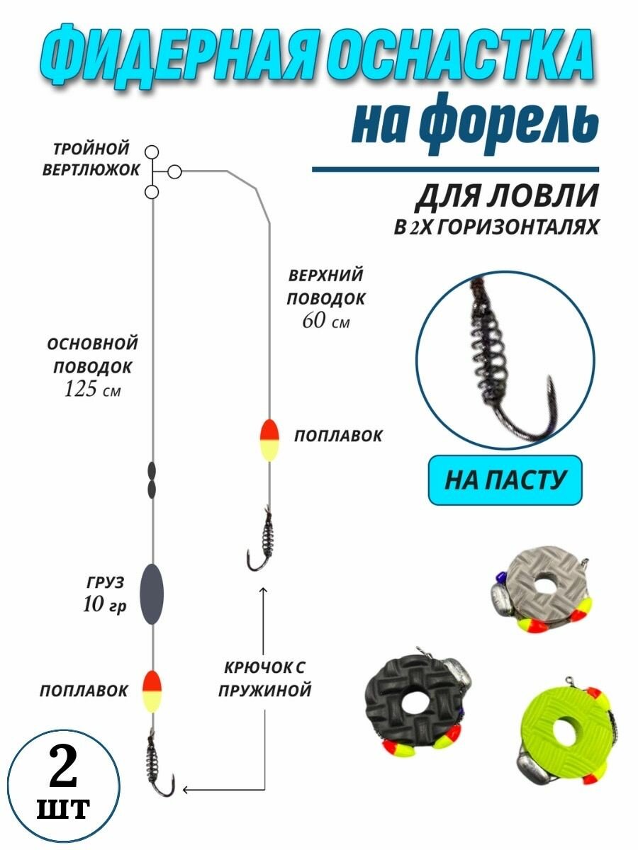 Форелевый монтаж 2 крючка с подводными поплавками, под пасту 2шт