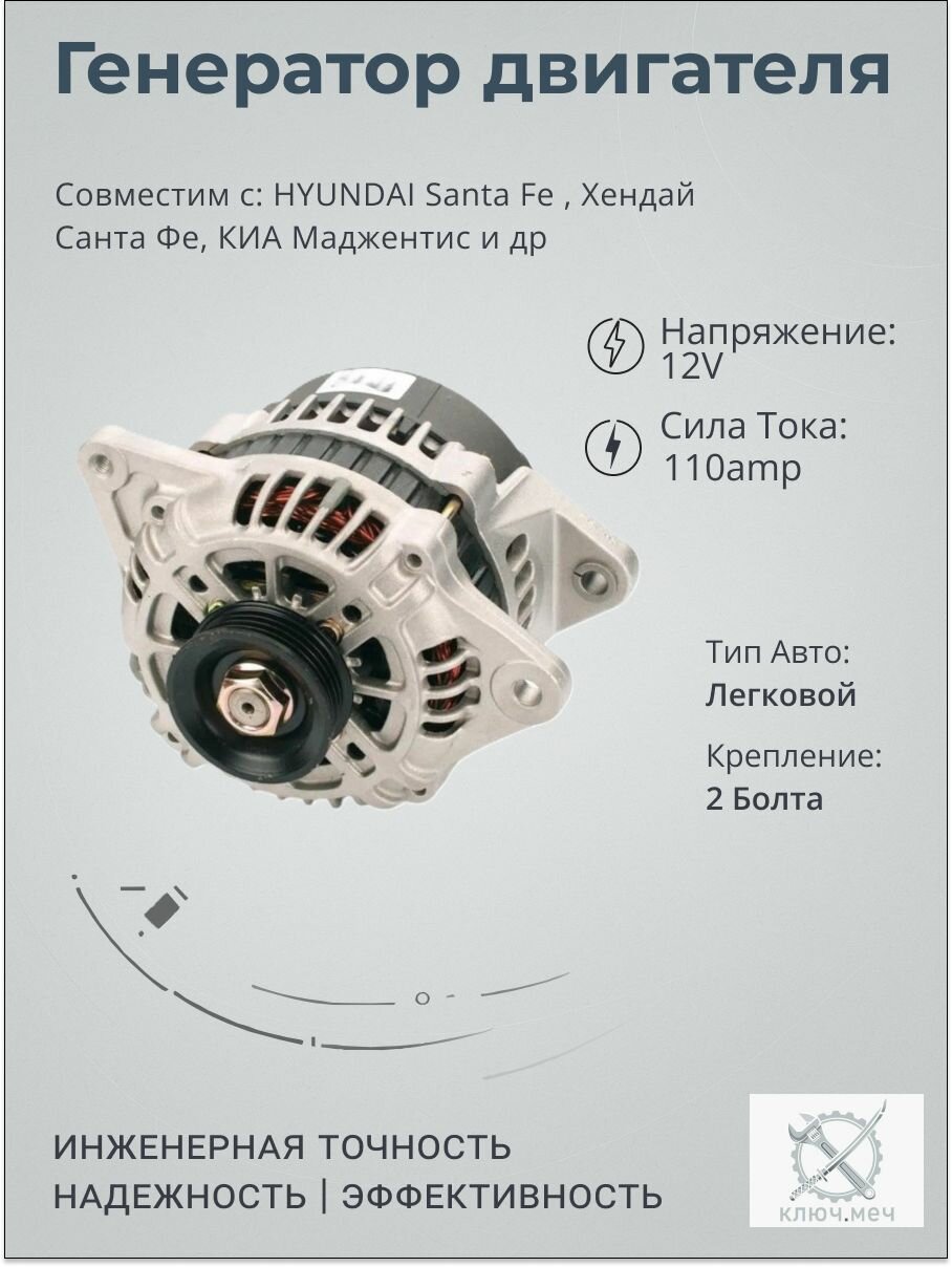 Генератор HYUNDAI Santa Fe , Хендай Санта Фе, КИА Маджентис
