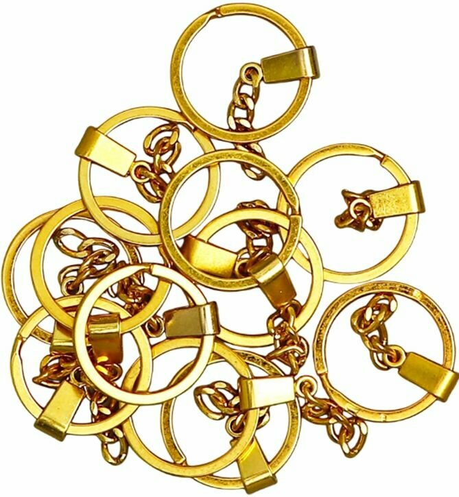 Основа для брелока, кольцо металлическое с плоским креплением для брелка, фурнитура для создания брелков, заготовки для брелоков, набор 12 штук, цвет золотой