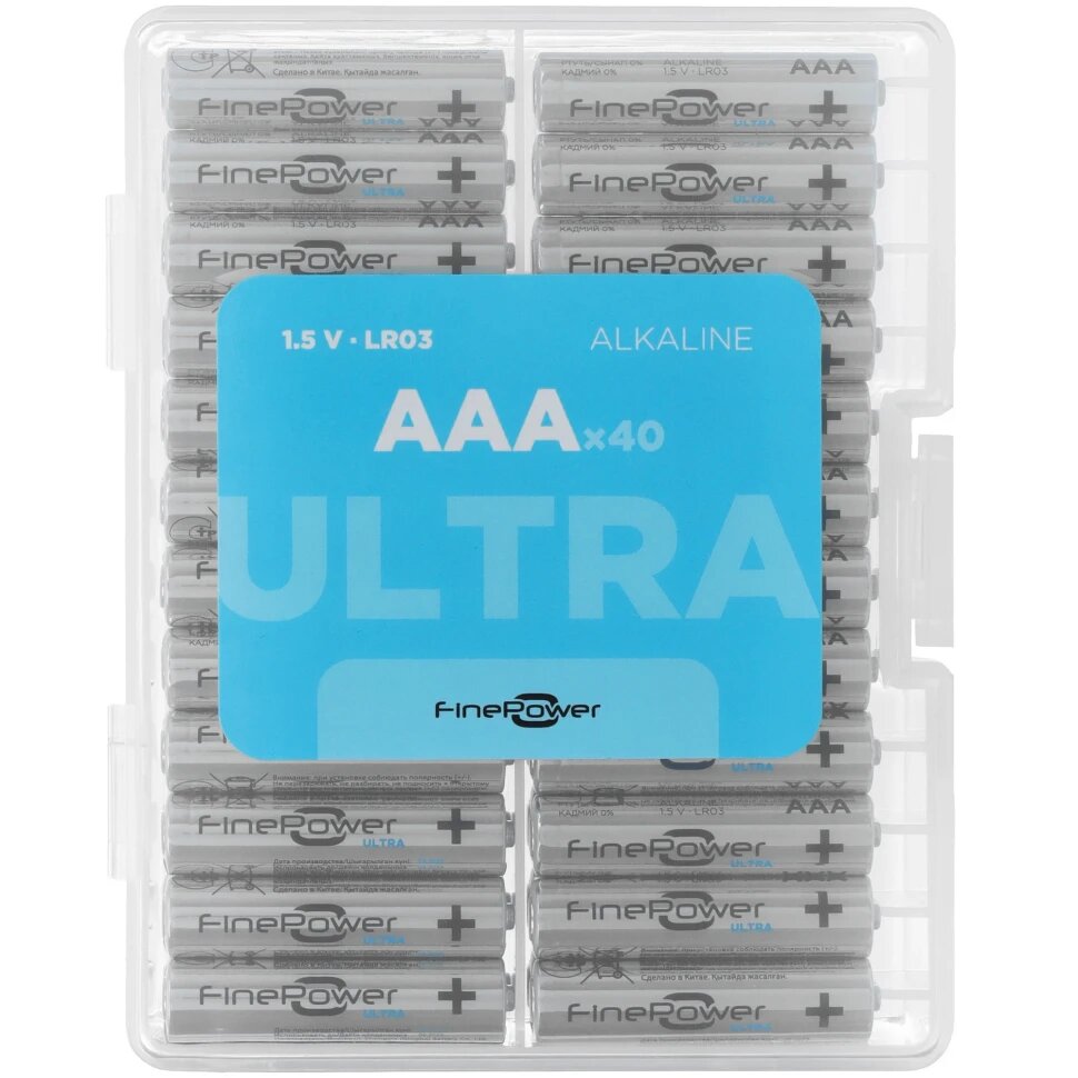 Батарейка FinePower Ultra AAA (LR03/FR03), щелочная (LR), 40 шт, кейс