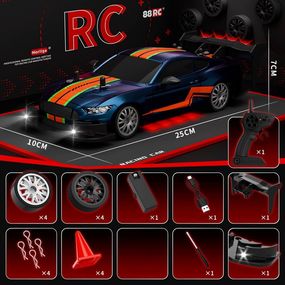 Радиоуправляемая машинка для дрифта 1:20 4WD с LED-подсветкой и комплектом шин - Ford Mustang фиолетовый