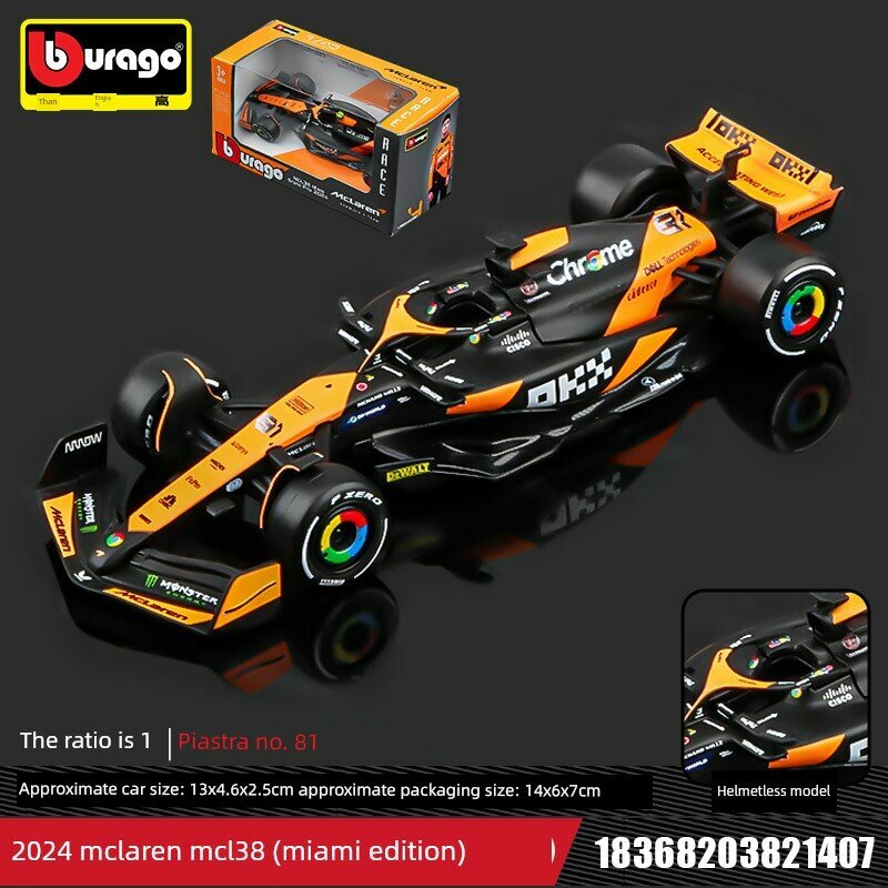 2024 McLaren MCL38 Формула-1 Гоночная Модель 1:43 Масштаб Сплавная Копия Автомобиля с Оскаром Пиастри, Версия Майами
