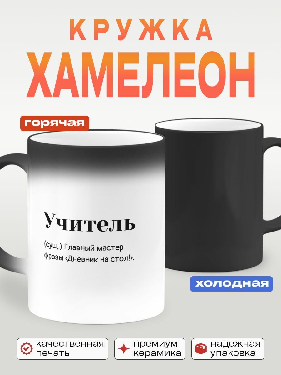 Кружка хамелеон с приколом в подарок учителю, 330 мл, 1 шт.