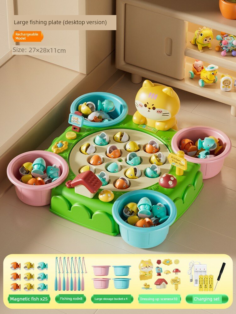 Магнитная игра-рыболовка для малышей 1-3 лет: 25 рыбок, 8 удочек, 4 ведерка, большая модель, с зарядкой