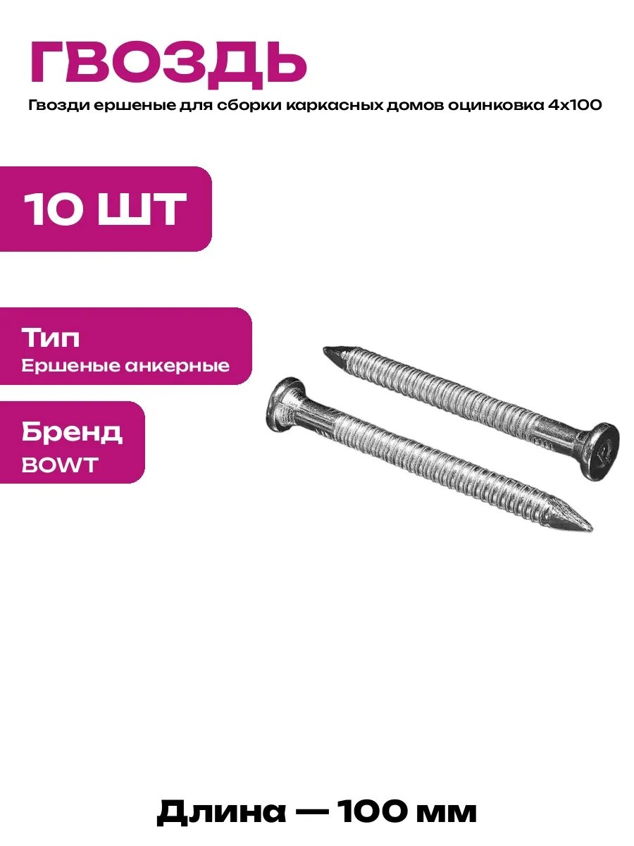 Анкерные гвозди ершеные с цинковым покрытием по дереву 4х100