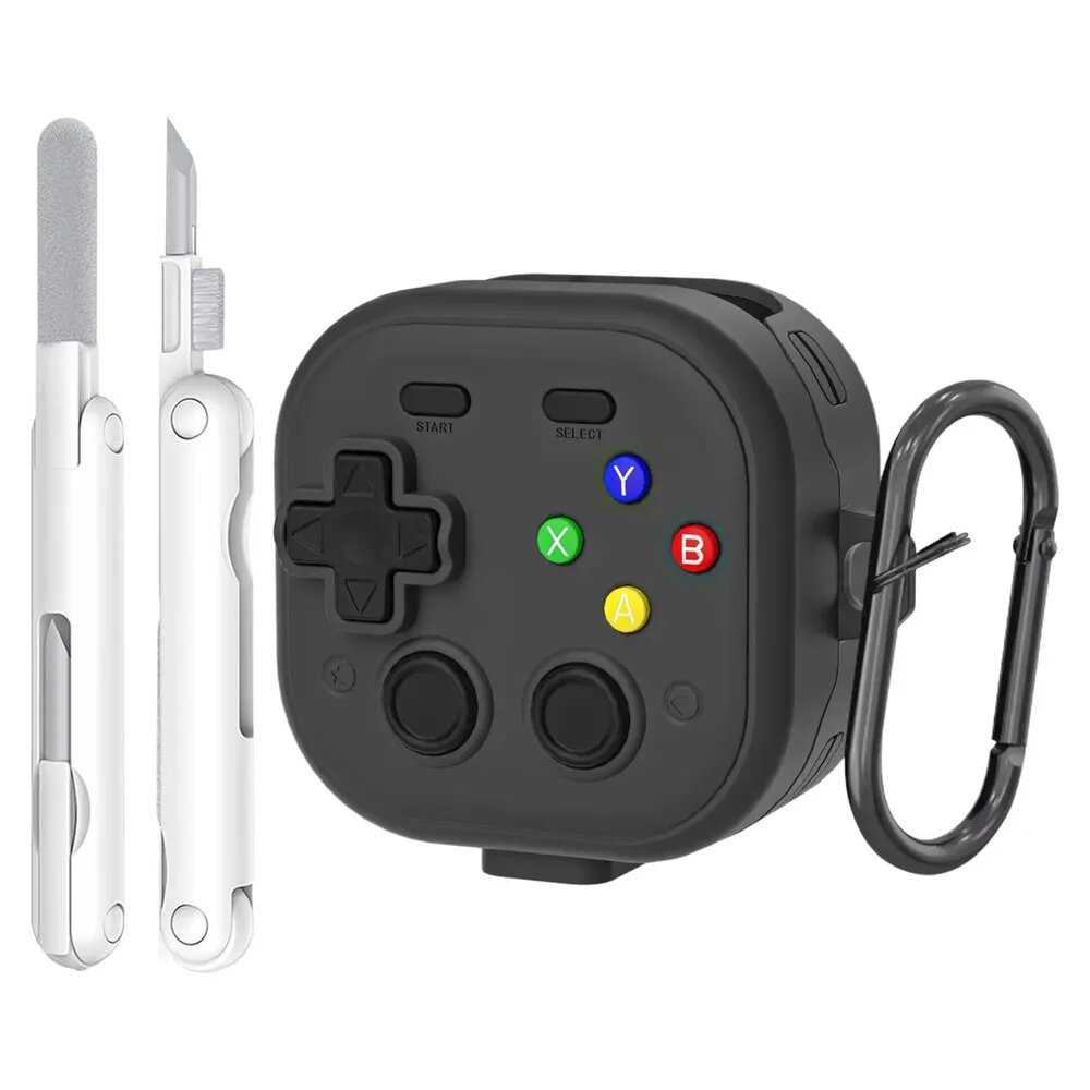 Чехол для наушников Samsung Galaxy Buds 4 и Buds 4 Pro из ТПУ и поликарбоната чёрный с набором для очистки