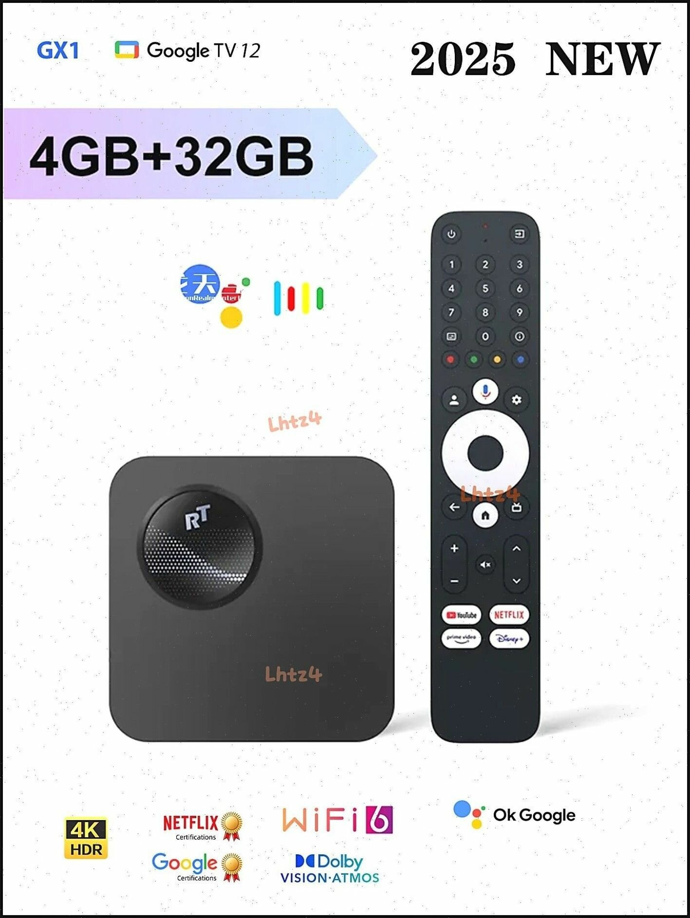 ТВ приставка GX1 Android TV UHD 4K Сертифицирована Netflix и Google (Android TV) 4ГБ+32ГБ Realtek RTD1315 Dolby Atmos WiFi 6 BT 5.2 Поддержка Google TV
