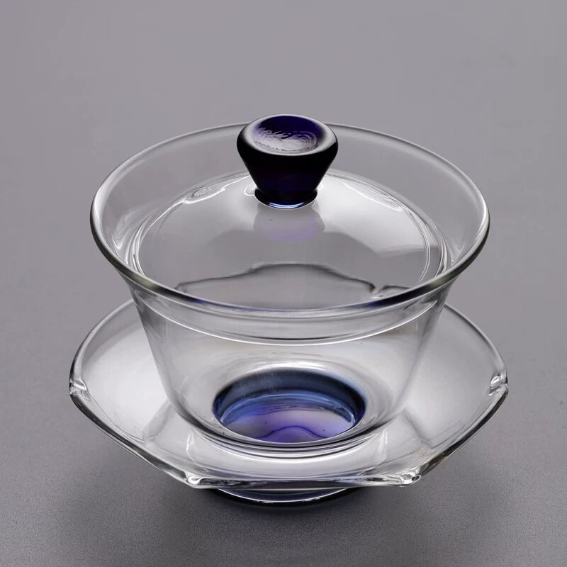 Ручная работа стеклянный чайник с крышкой лотоса для традиционного гонфу-чая, цвет королевский синий, классический