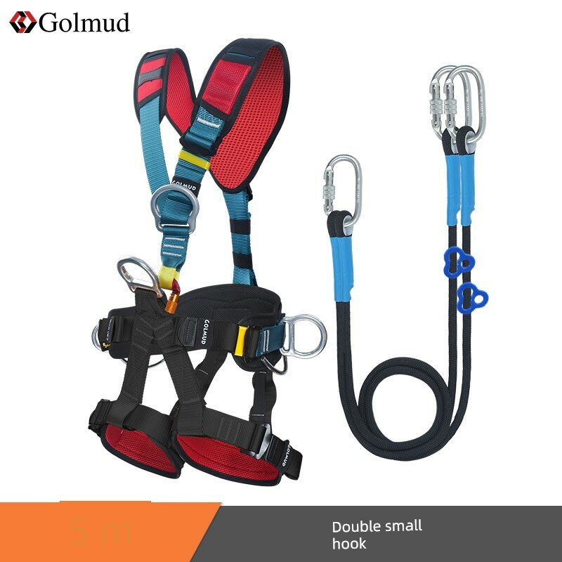 Golm GM3605 страховочный пояс с двумя малыми крючками и веревкой 5м для скалолазания