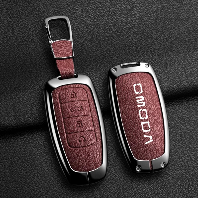 OMODA E5 Автомобильный чехол для ключа с красной фактурой козьей кожи, креплением B01