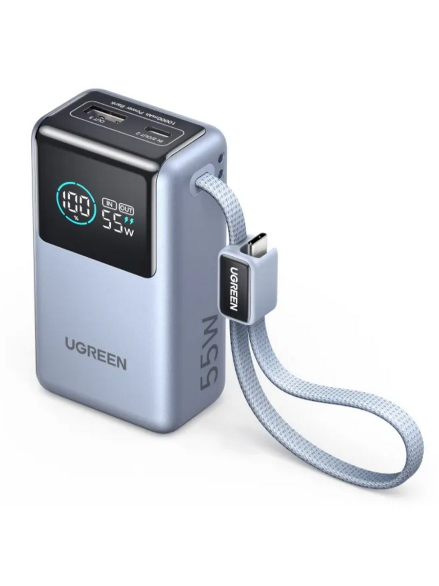 Внешний аккумулятор UGREEN PB727 (75701B) 55W 10000mAh Серый 1xUSB-C, 1xUSB-A