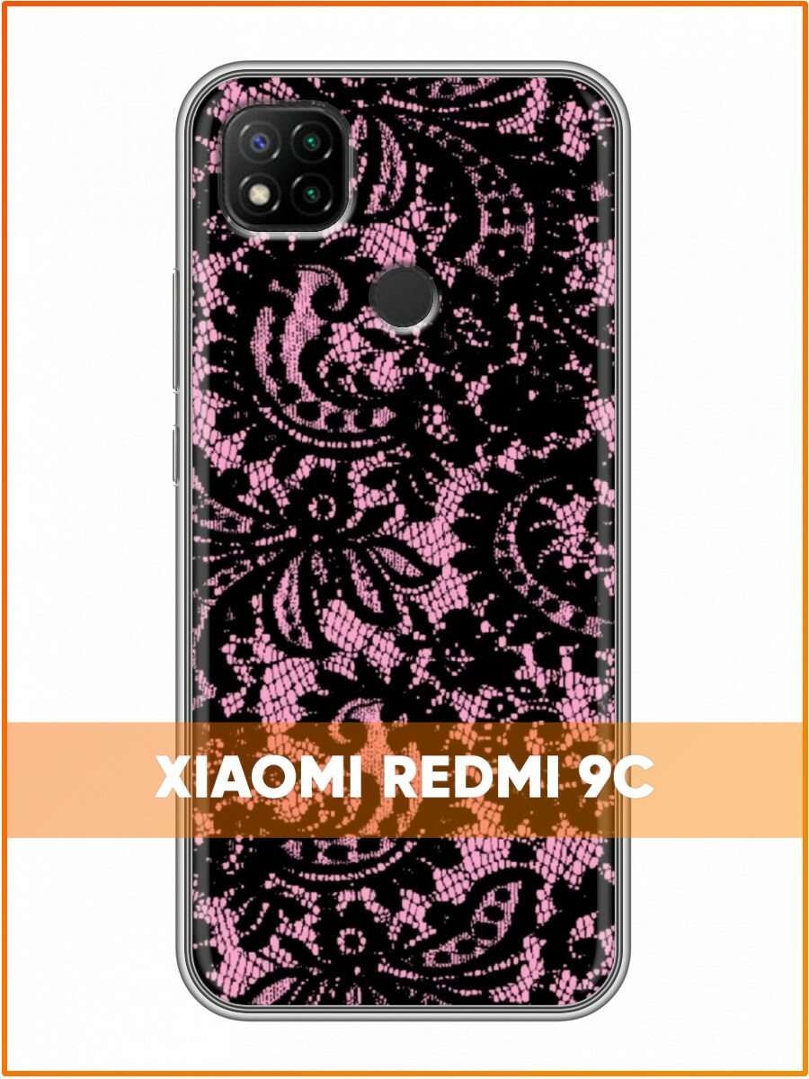 Чехол для Xiaomi RedMi 9C с принтом для женщин с кружевом на розовом фоне (Сяоми Редми 9С)