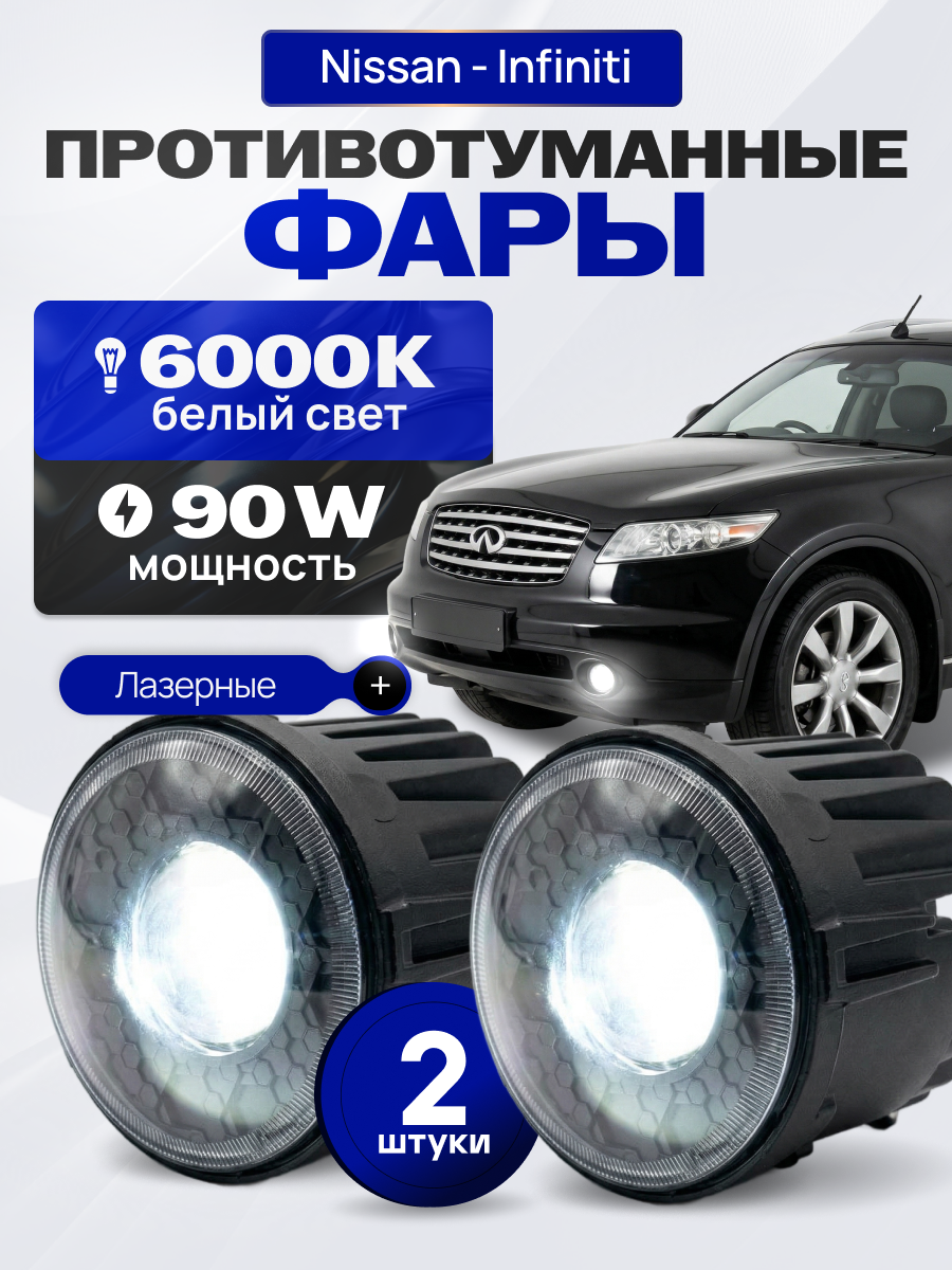Лазерные противотуманные фары Nissan Almera / Juke/ Tiida / X-Trail, туманки Инфинити Fx - Led птф 90W