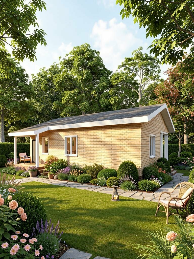 Проект одноэтажного каркасного дома с террасой и двумя комнатами 8,0х10,84 м